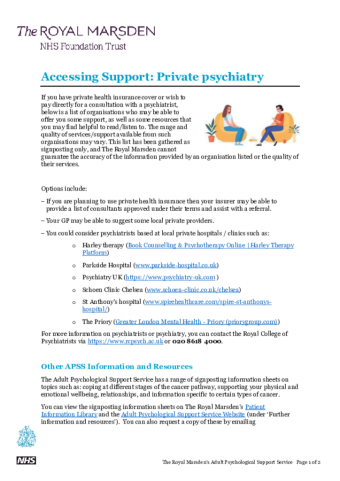 Accessing support | Royal Marsden Patient Information Library